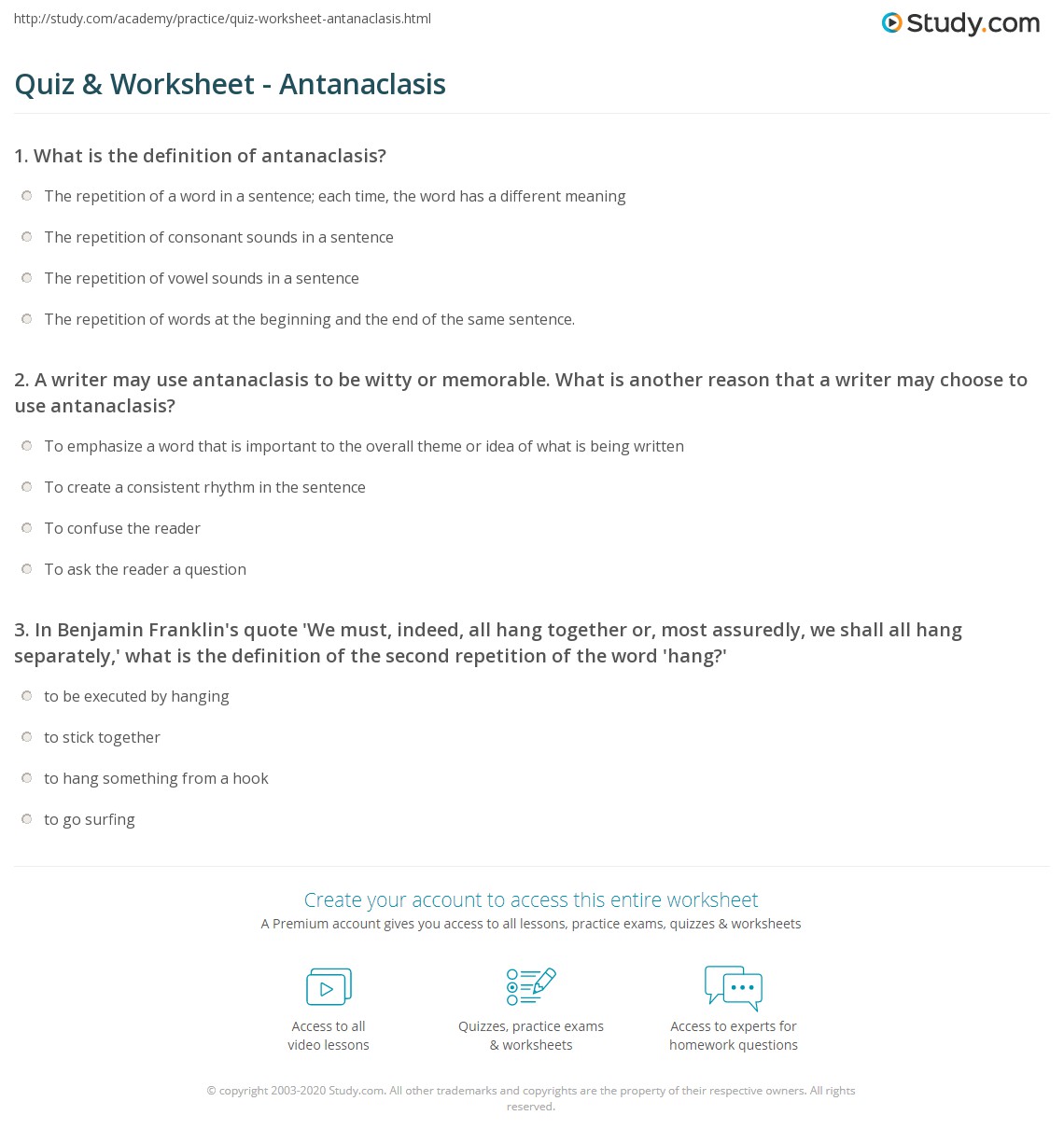 Quiz & Worksheet - Antanaclasis | Study.com