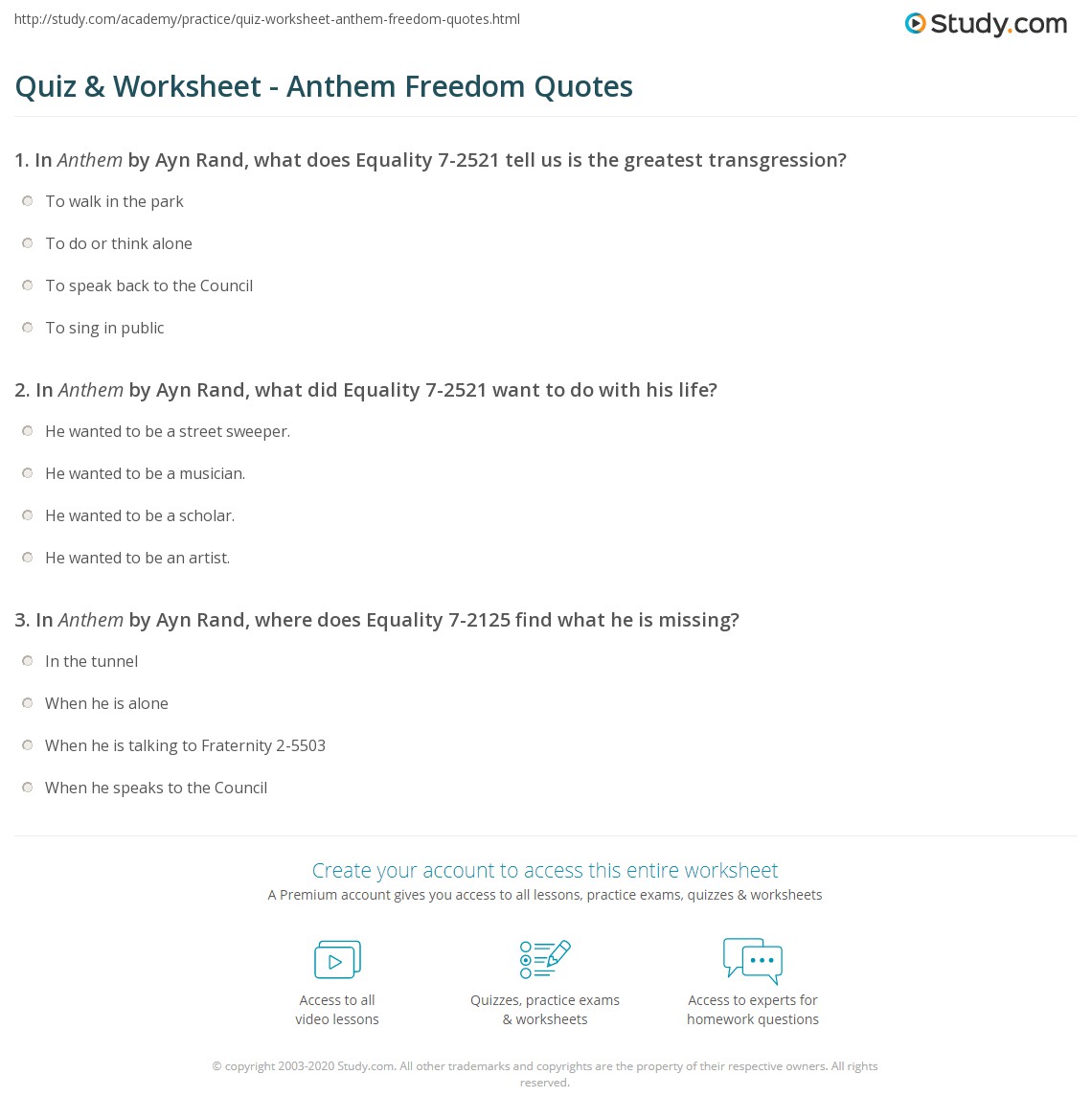 Quiz & Worksheet - Anthem Freedom Quotes | Study.com