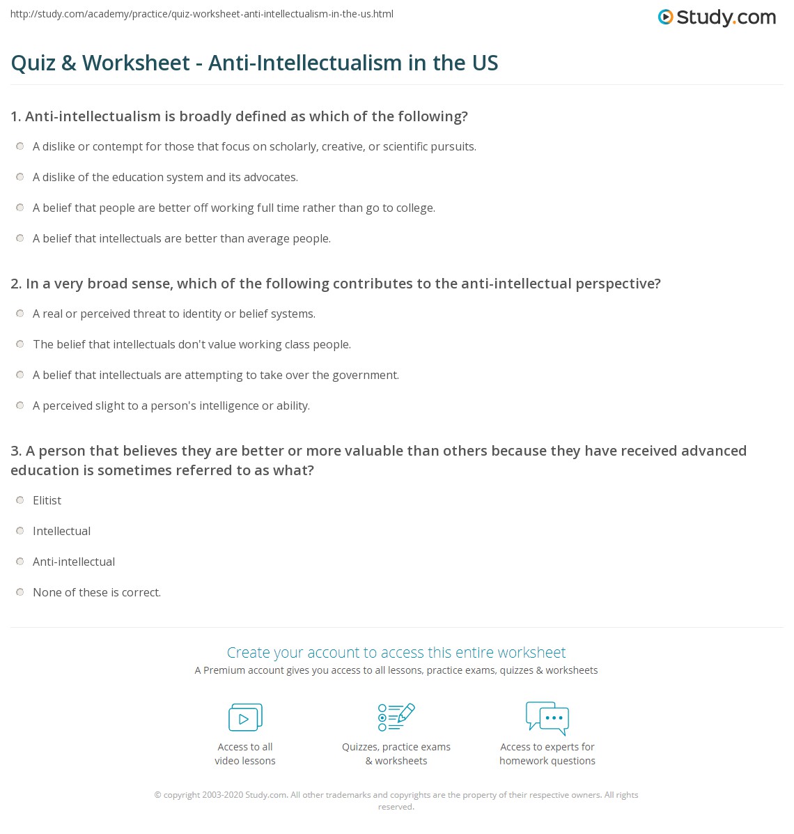Quiz & Worksheet - Anti-Intellectualism in the US | Study.com