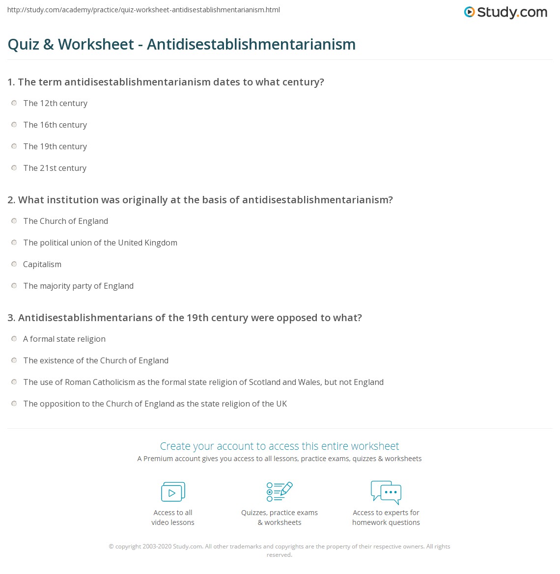 Quiz & Worksheet - Antidisestablishmentarianism | Study.com