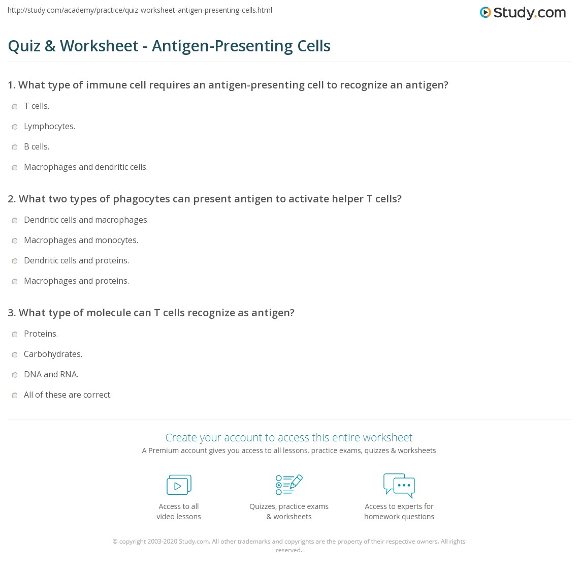 Quiz & Worksheet - Antigen-Presenting Cells | Study.com
