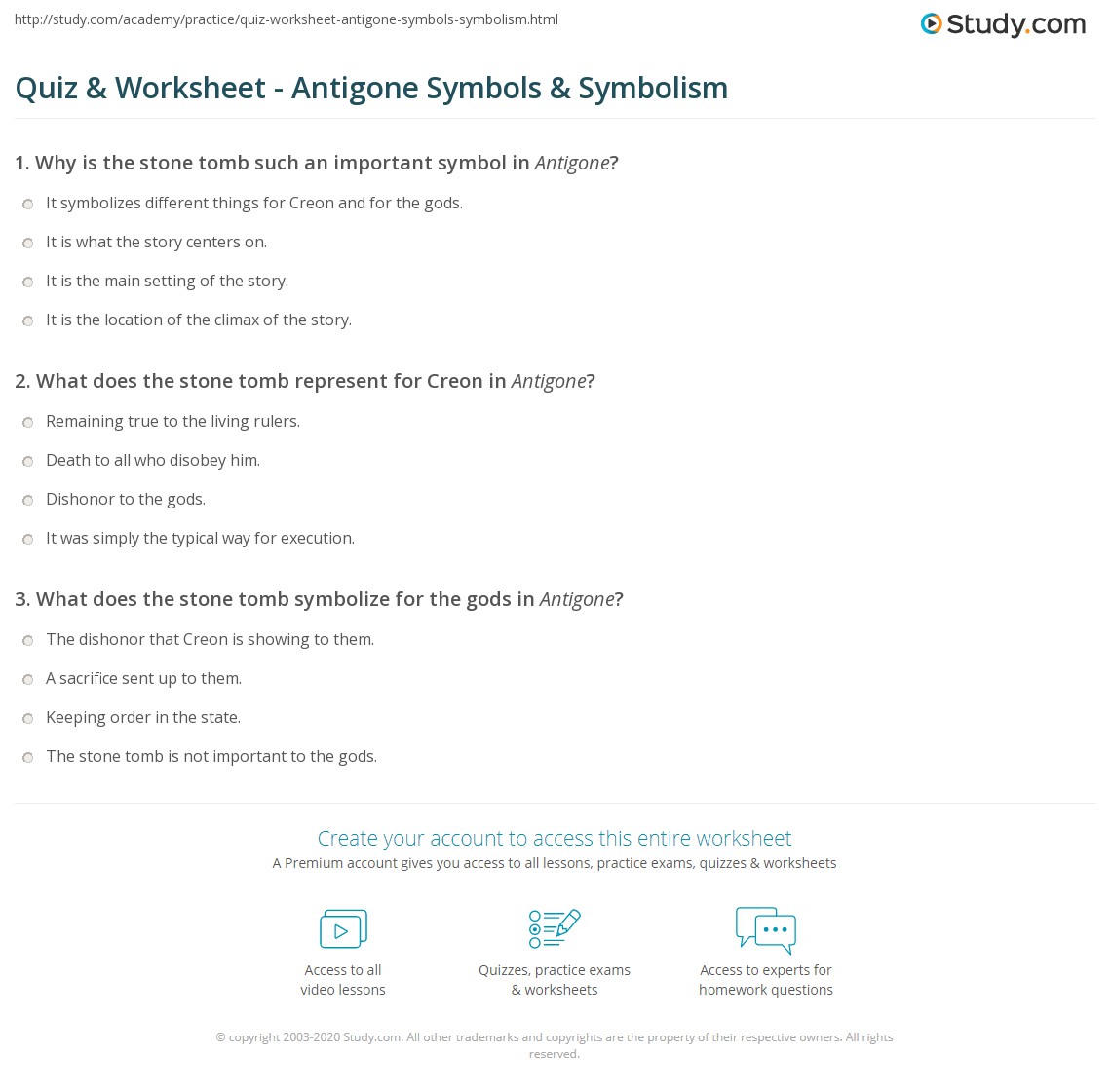 Quiz & Worksheet - Antigone Symbols & Symbolism | Study.com
