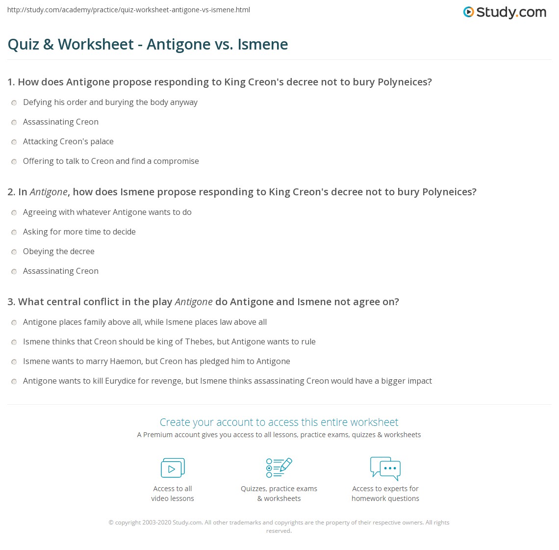Quiz & Worksheet - Antigone vs. Ismene | Study.com