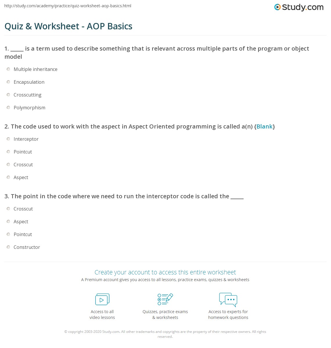 Quiz & Worksheet - AOP Basics | Study.com