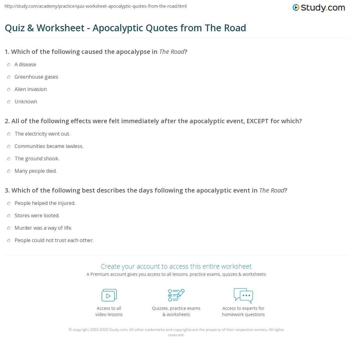 Quiz & Worksheet - Apocalyptic Quotes from The Road | Study.com