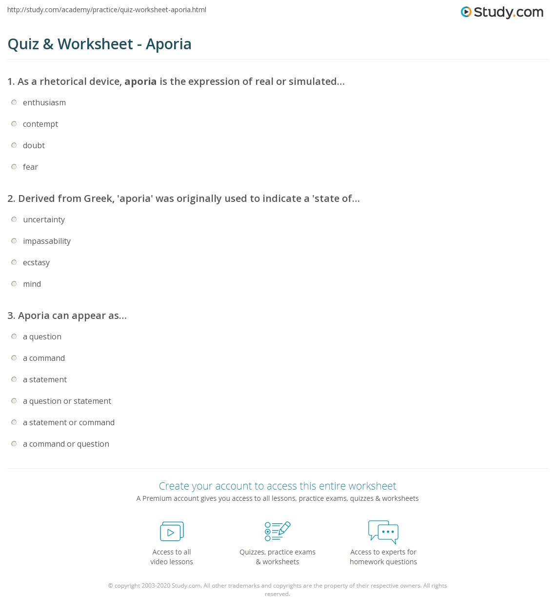 Quiz & Worksheet - Aporia | Study.com