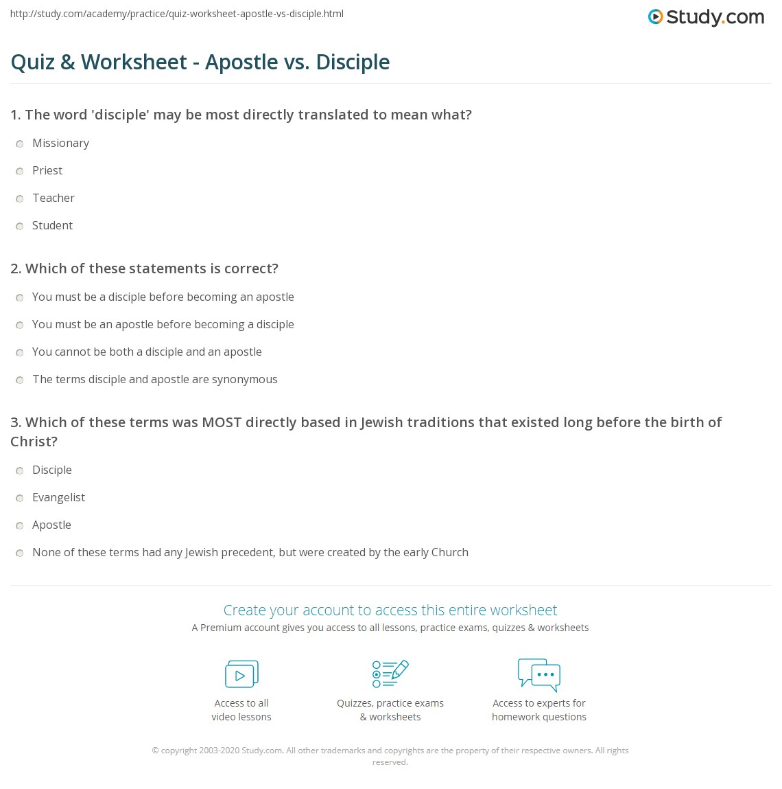 Quiz & Worksheet - Apostle vs. Disciple | Study.com