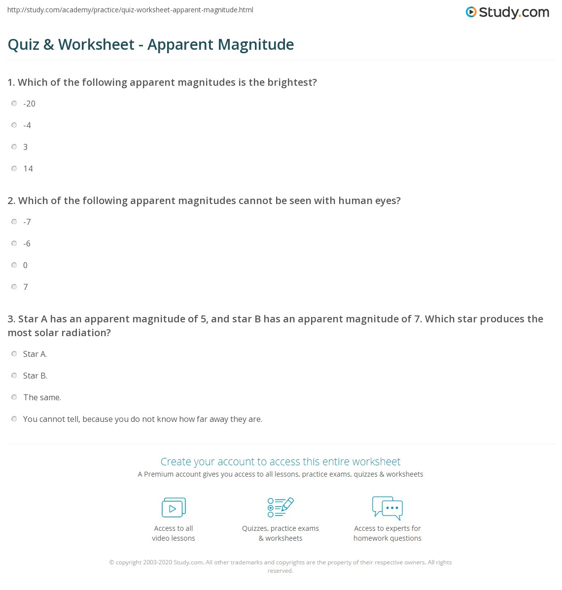 Quiz & Worksheet - Apparent Magnitude | Study.com