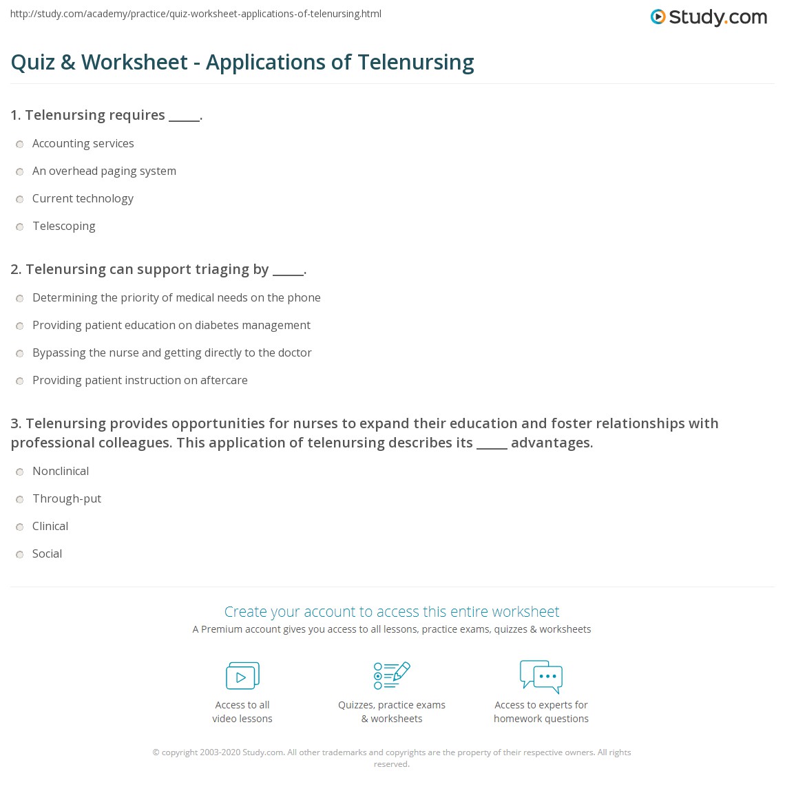 Quiz & Worksheet - Applications of Telenursing | Study.com