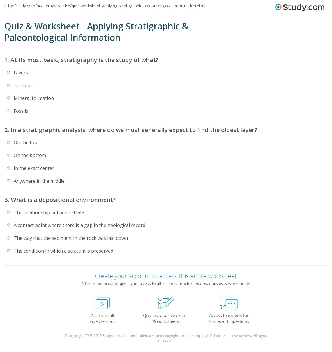 Quiz & Worksheet - Applying Stratigraphic & Paleontological Information ...