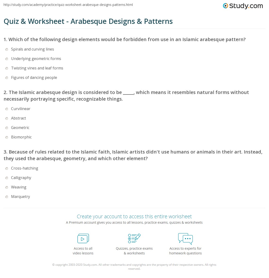Quiz & Worksheet - Arabesque Designs & Patterns | Study.com