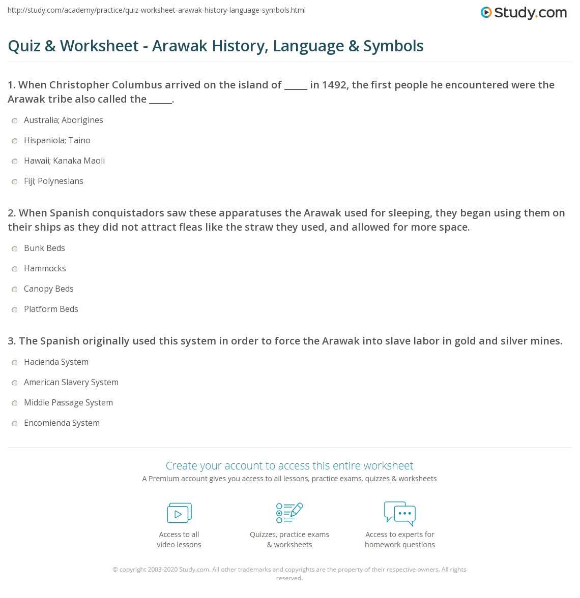 Quiz & Worksheet - Arawak History, Language & Symbols | Study.com