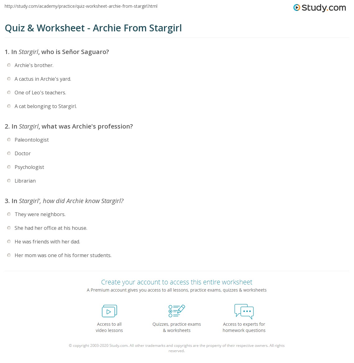Quiz & Worksheet - Archie From Stargirl | Study.com