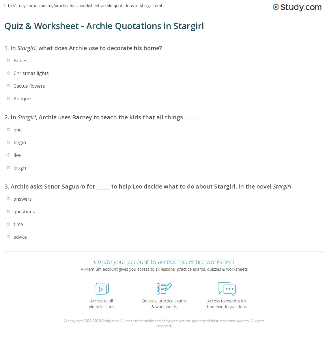 Quiz & Worksheet - Archie Quotations in Stargirl | Study.com