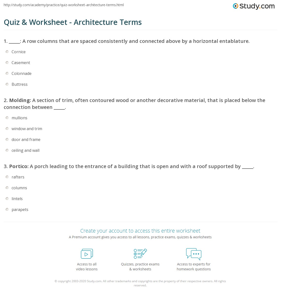 Quiz & Worksheet - Architecture Terms | Study.com