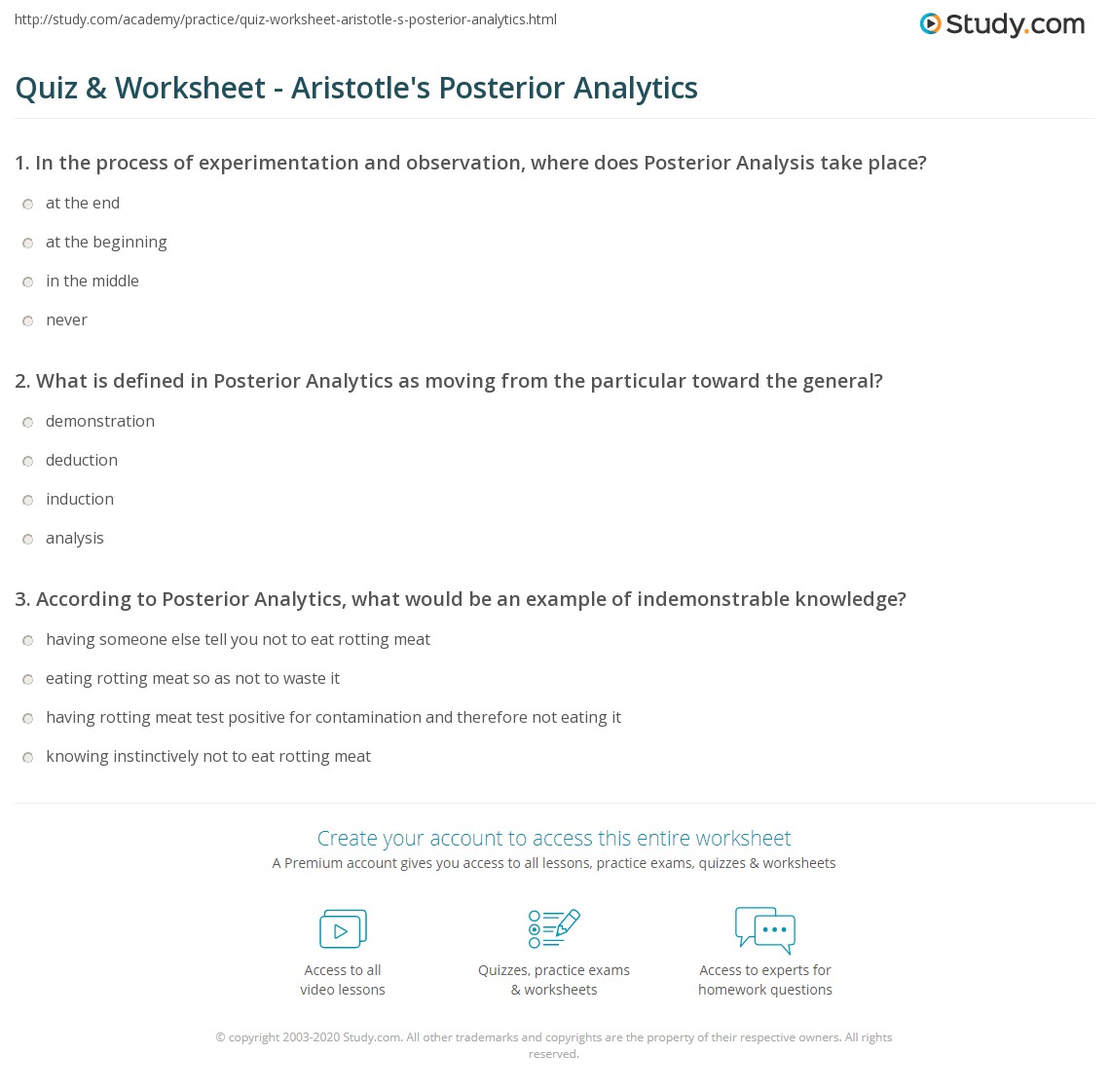 Quiz & Worksheet - Aristotle's Posterior Analytics | Study.com