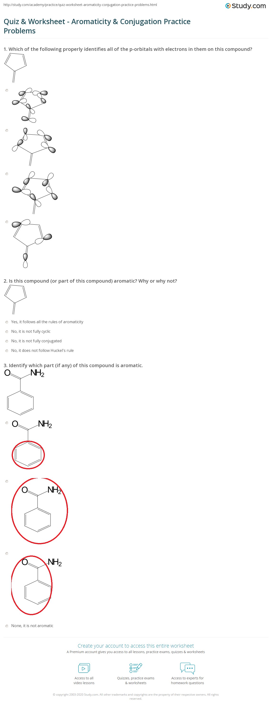 Quiz & Worksheet - Aromaticity & Conjugation Practice Problems | Study.com