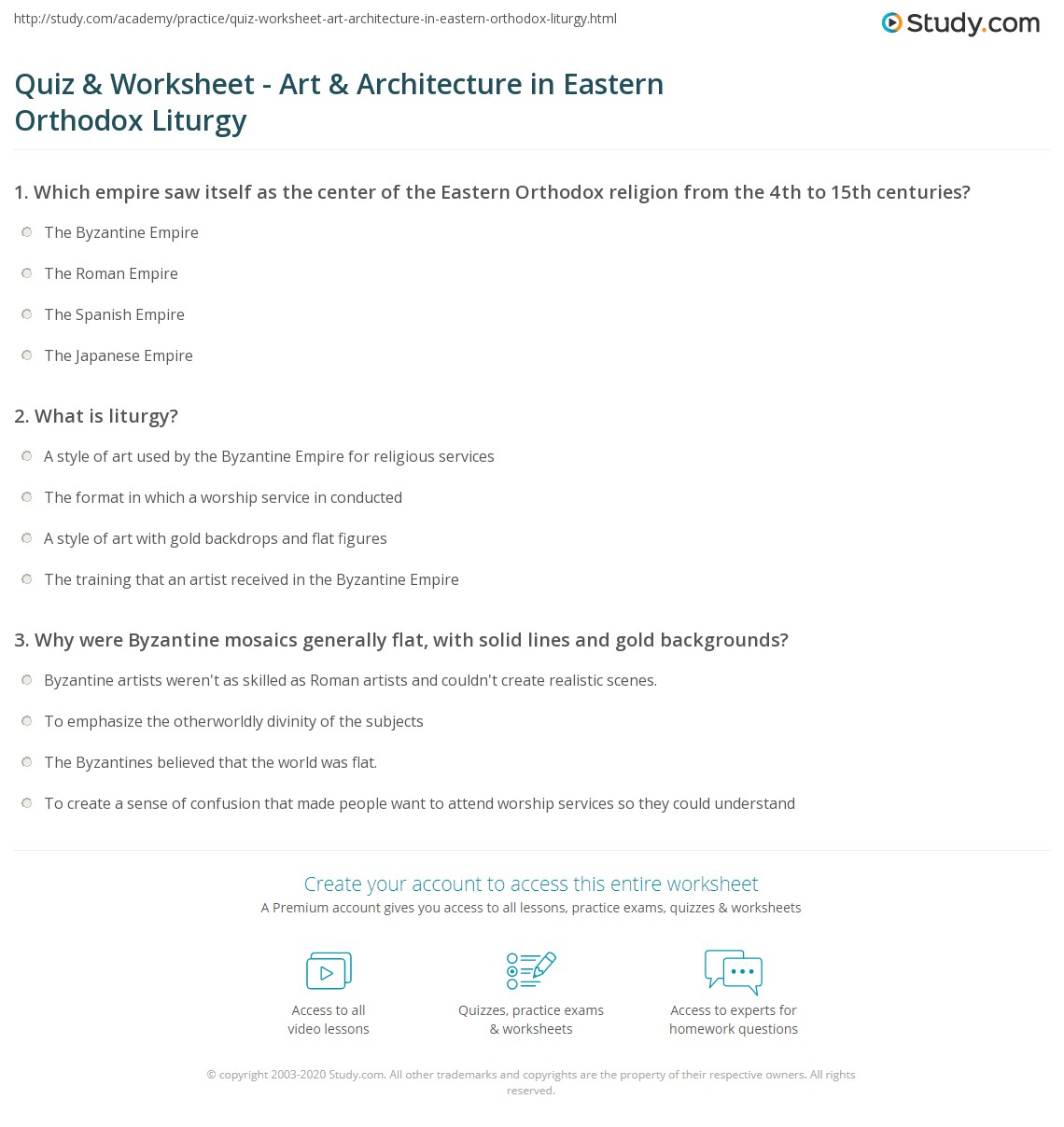 Quiz & Worksheet - Art & Architecture in Eastern Orthodox Liturgy ...