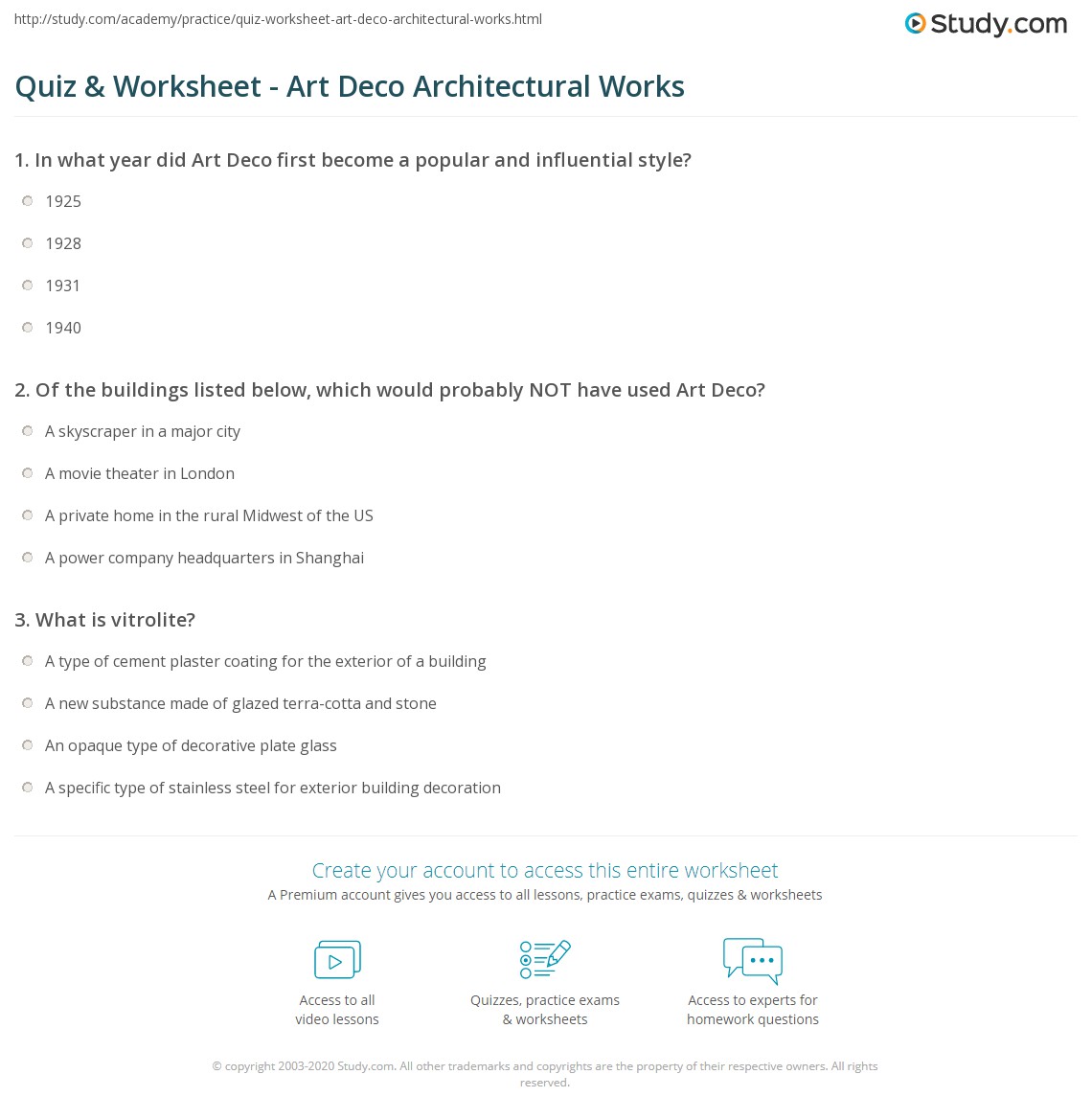 Quiz & Worksheet - Art Deco Architectural Works | Study.com
