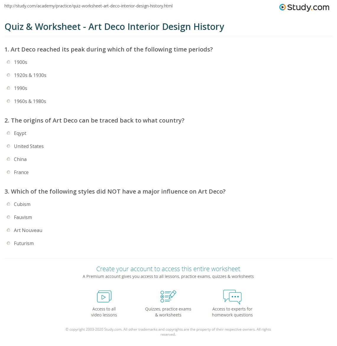 Quiz & Worksheet - Art Deco Interior Design History | Study.com