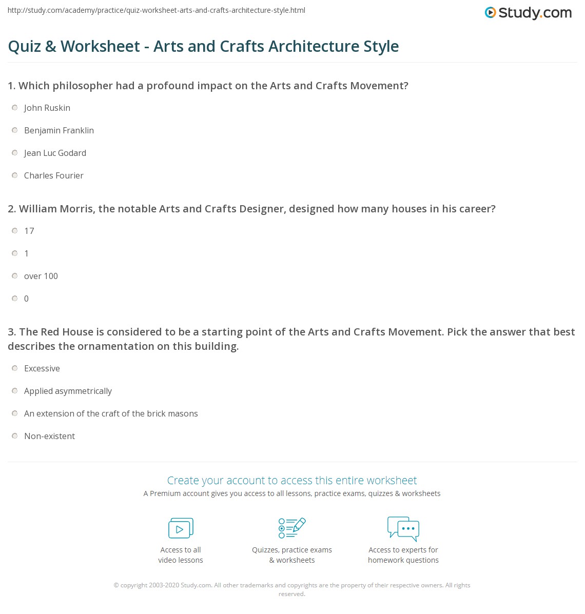Quiz & Worksheet - Arts and Crafts Architecture Style | Study.com