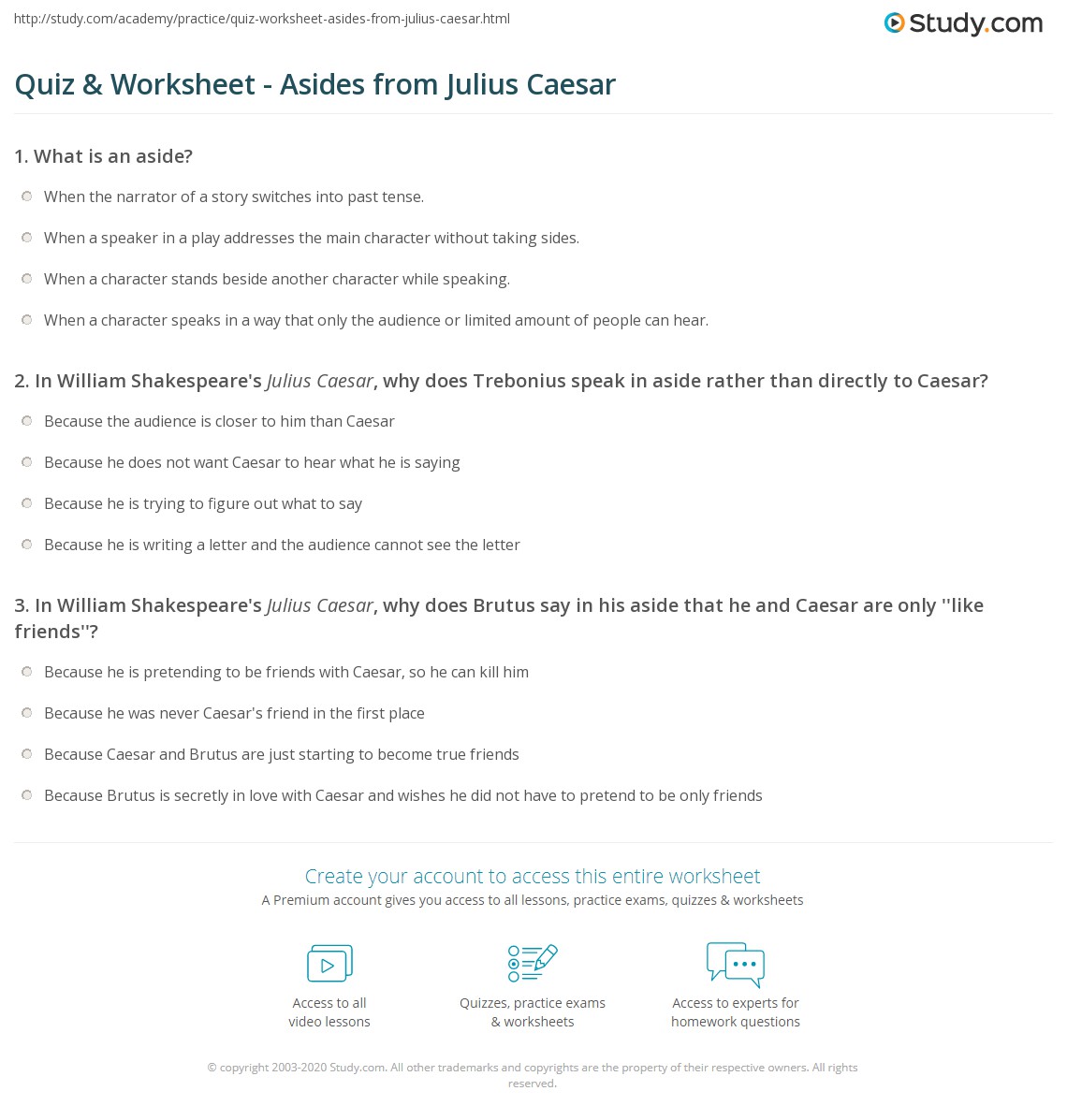 Quiz & Worksheet - Asides from Julius Caesar | Study.com
