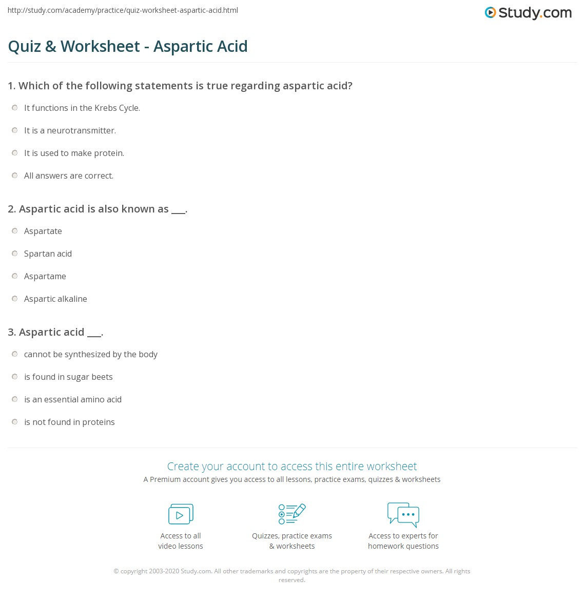 Quiz & Worksheet - Aspartic Acid | Study.com
