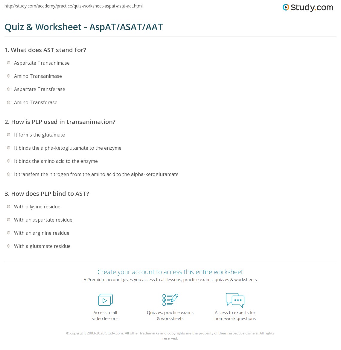 Quiz & Worksheet - AspAT/ASAT/AAT | Study.com