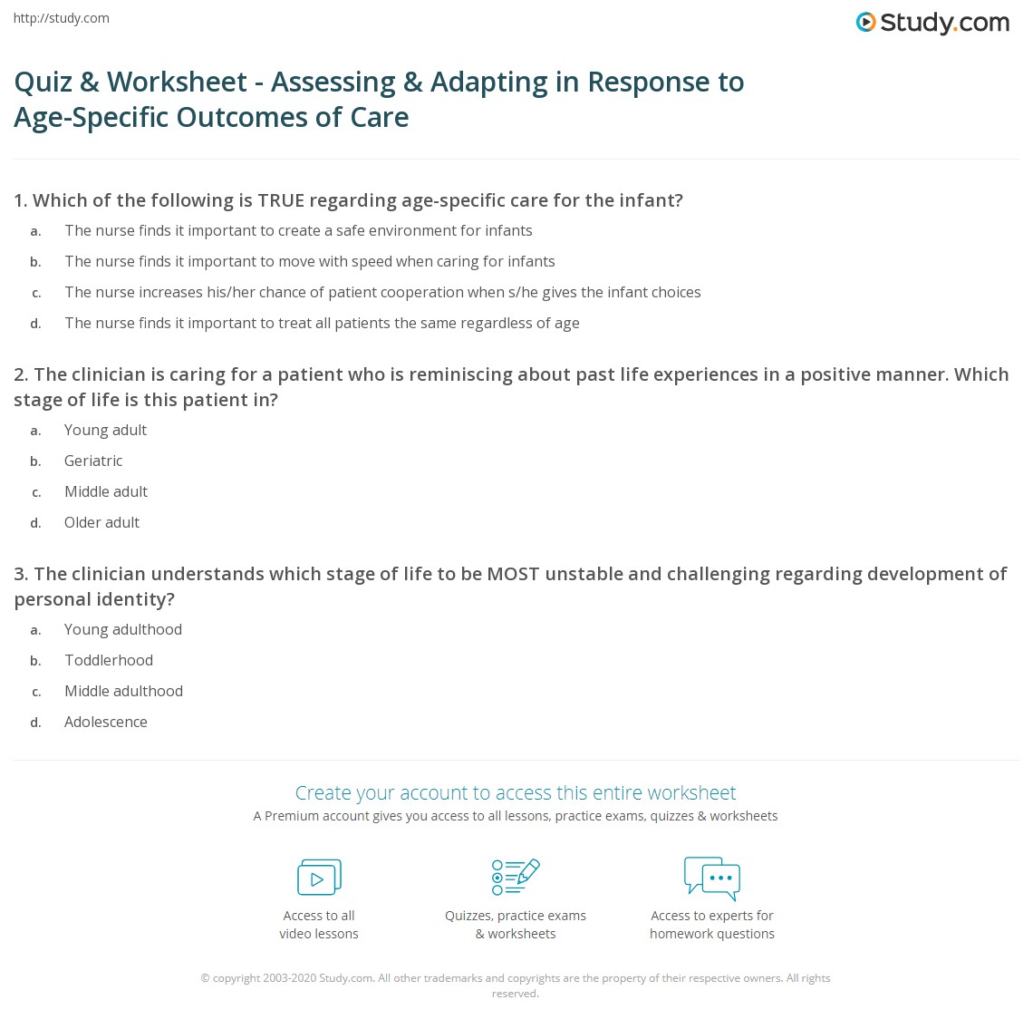 Quiz & Worksheet - Assessing & Adapting in Response to Age-Specific ...