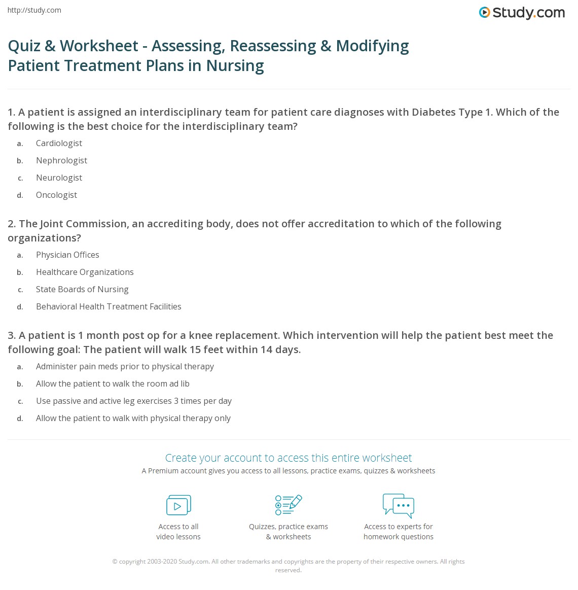 Quiz & Worksheet - Assessing, Reassessing & Modifying Patient Treatment ...