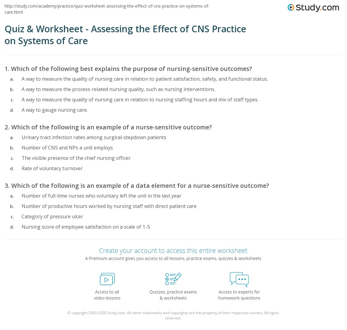 Quiz & Worksheet - Assessing the Effect of CNS Practice on Systems of ...