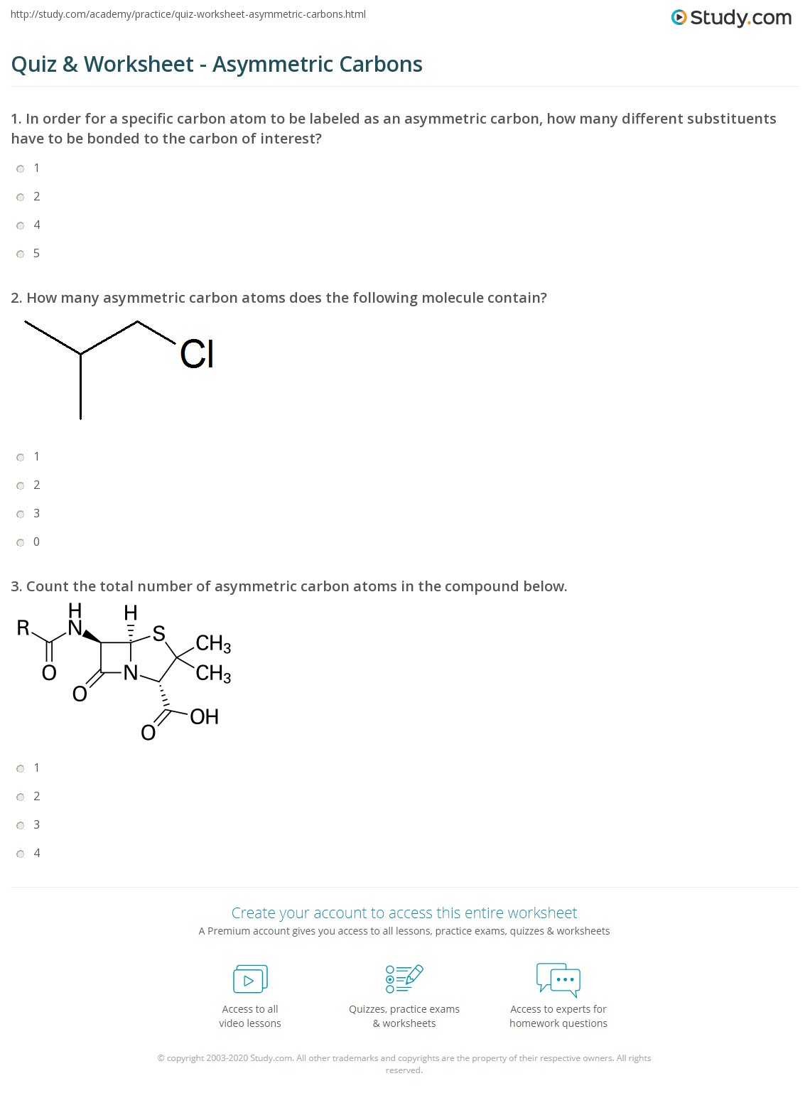 Quiz & Worksheet - Asymmetric Carbons | Study.com