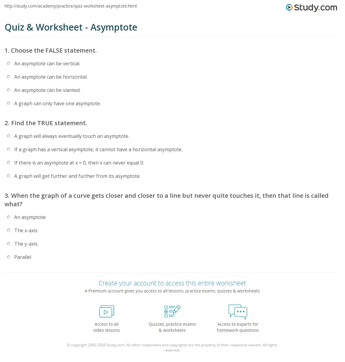 Quiz And Worksheet Asymptote 4766