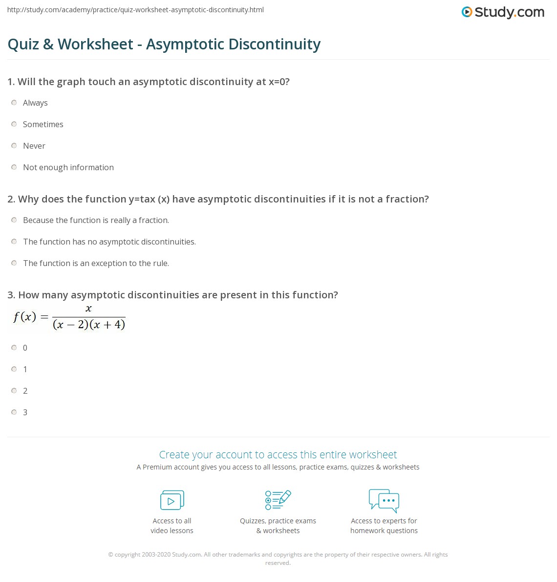 Quiz & Worksheet - Asymptotic Discontinuity | Study.com