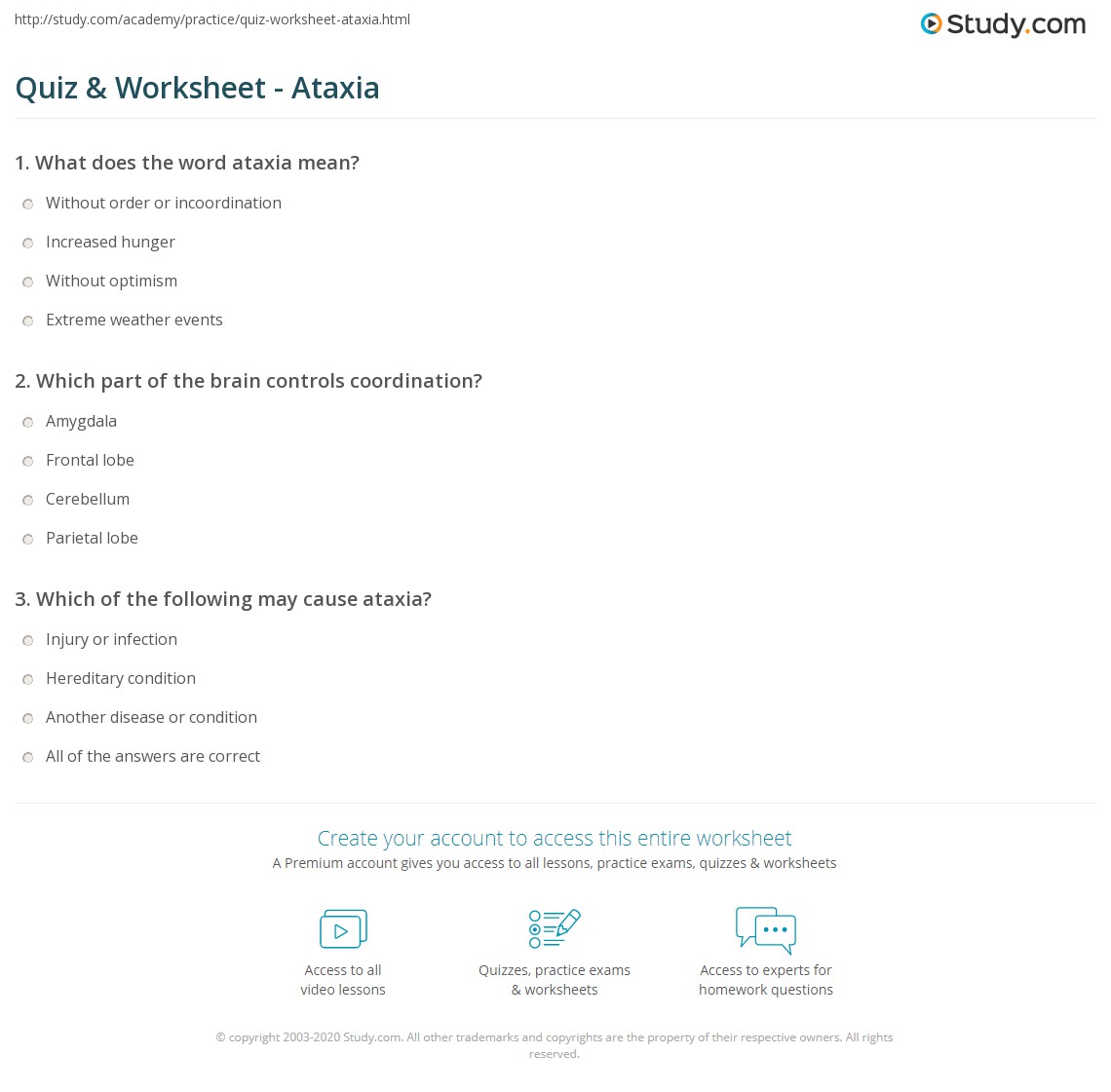 Quiz & Worksheet - Ataxia | Study.com