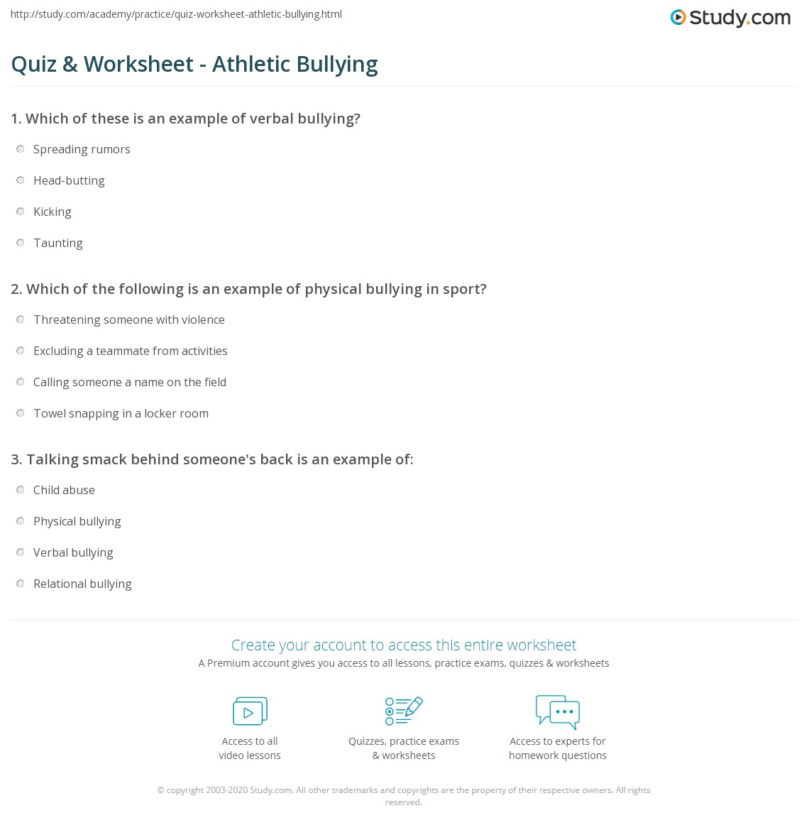 Quiz & Worksheet - Athletic Bullying | Study.com
