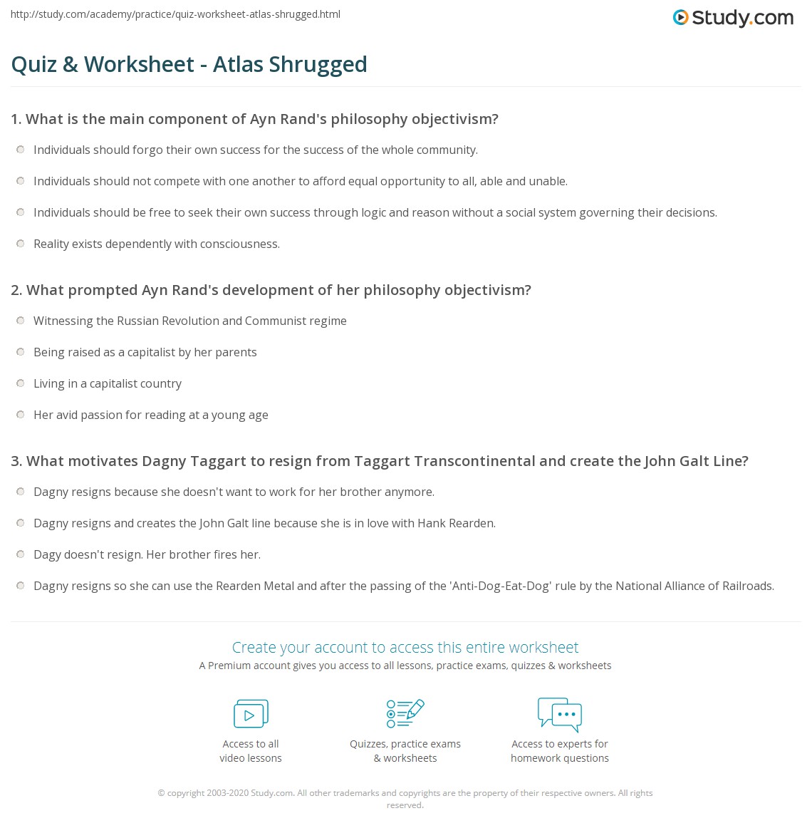 Quiz & Worksheet - Atlas Shrugged | Study.com