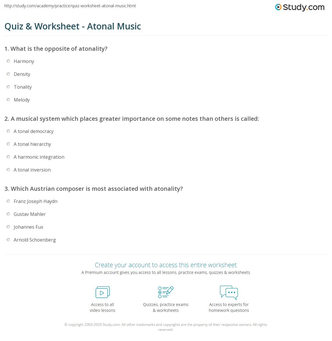 Quiz & Worksheet - Atonal Music | Study.com