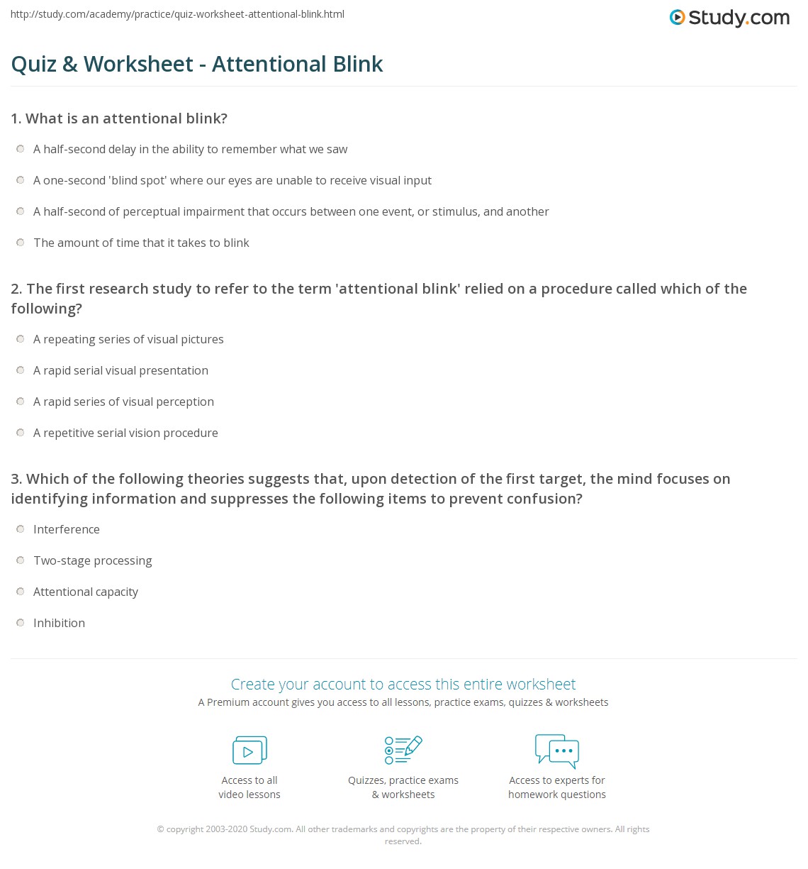 Quiz & Worksheet - Attentional Blink | Study.com