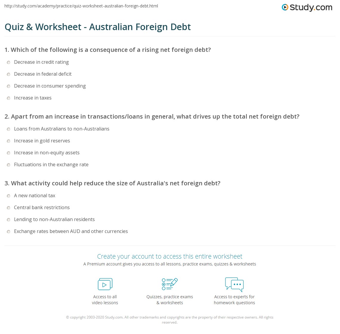 Quiz & Worksheet - Australian Foreign Debt | Study.com