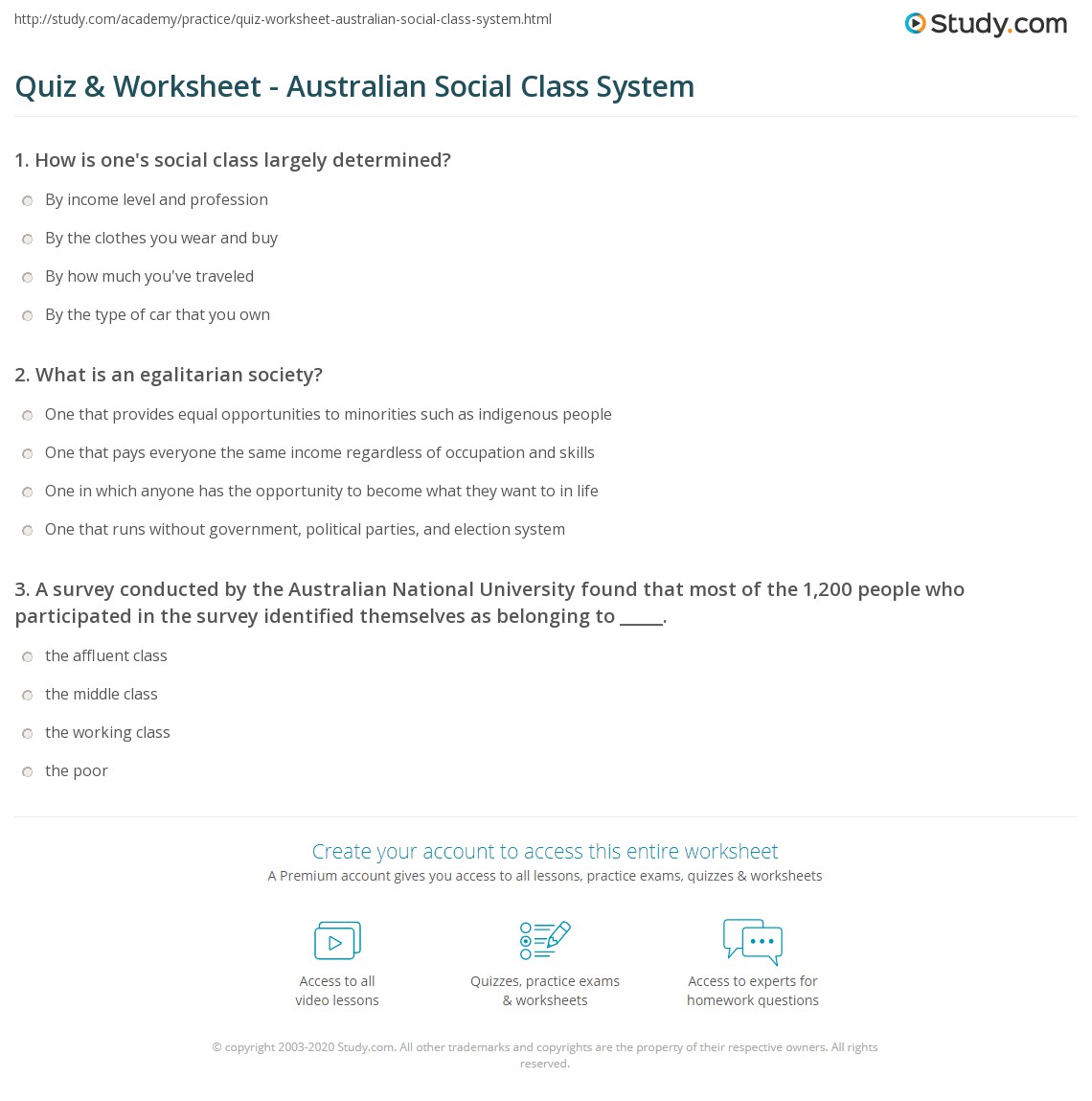 Quiz & Worksheet - Australian Social Class System | Study.com