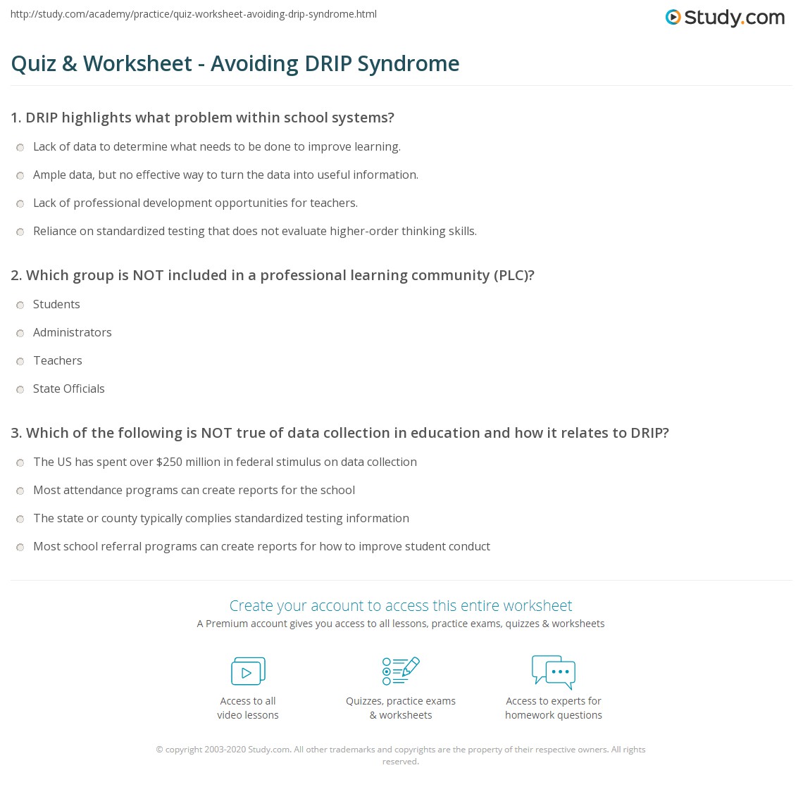 Quiz & Worksheet - Avoiding DRIP Syndrome | Study.com