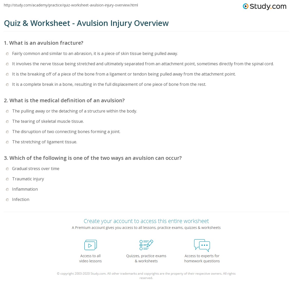 Quiz & Worksheet - Avulsion Injury Overview | Study.com