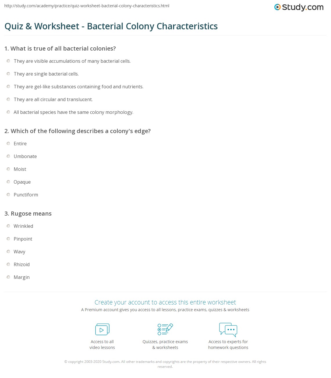 Quiz & Worksheet - Bacterial Colony Characteristics | Study.com