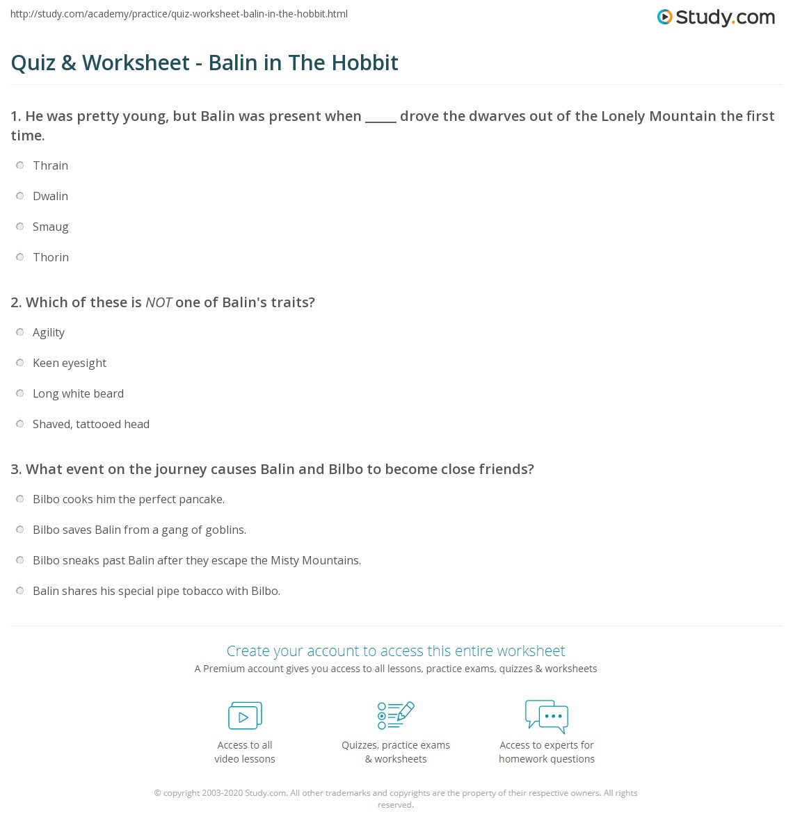 Quiz & Worksheet - Balin in The Hobbit | Study.com