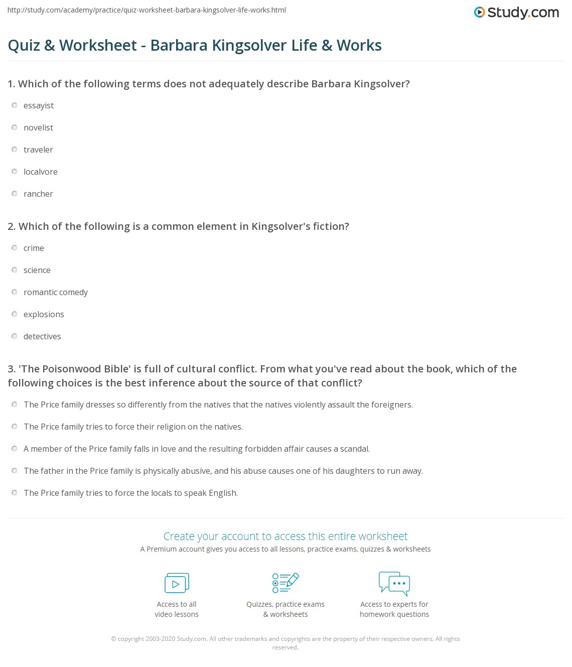 Quiz & Worksheet - Barbara Kingsolver Life & Works | Study.com