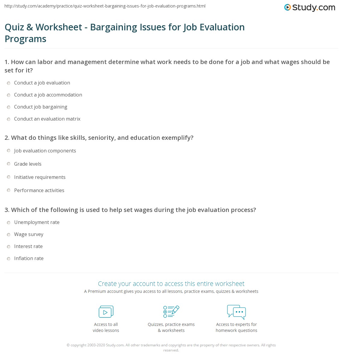 Quiz & Worksheet - Bargaining Issues for Job Evaluation Programs ...
