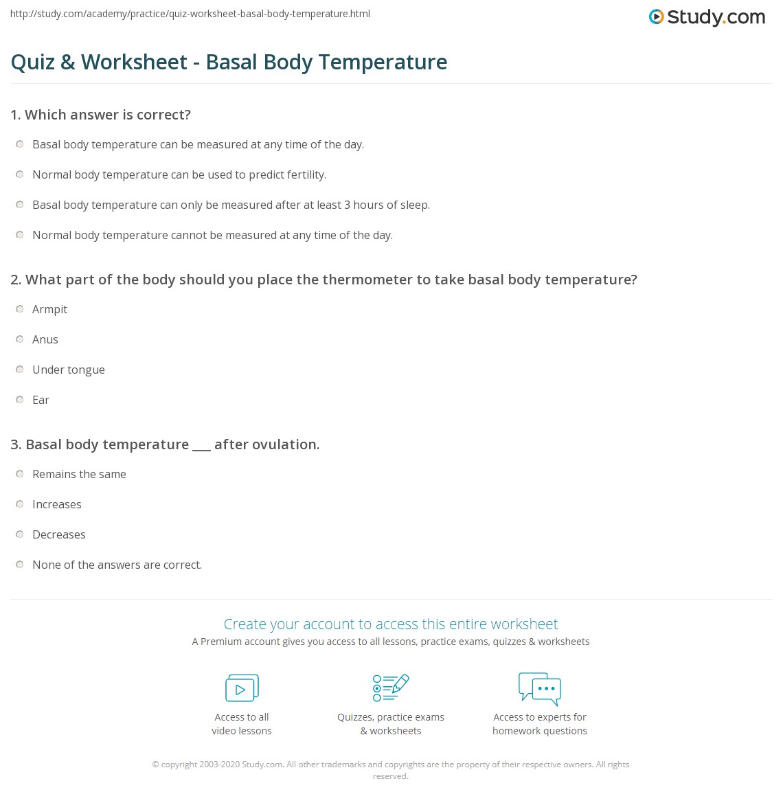 Quiz & Worksheet - Basal Body Temperature | Study.com