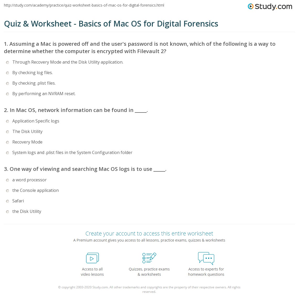 Quiz & Worksheet - Basics of Mac OS for Digital Forensics | Study.com