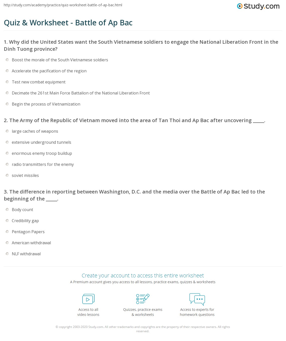 Quiz & Worksheet - Battle of Ap Bac | Study.com